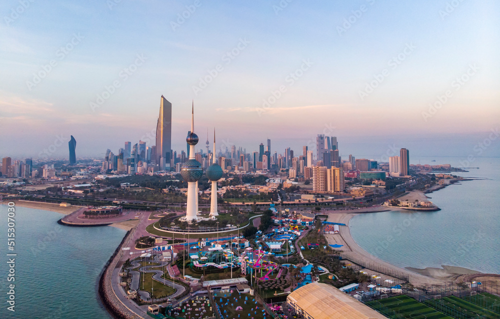 Kuwait City Aqua Park Tree Towers Drone shot Stock Photo | Adobe Stock