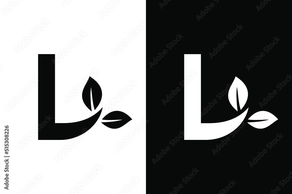 Letter L leaf concept black and white. Very suitable for symbol, logo ...