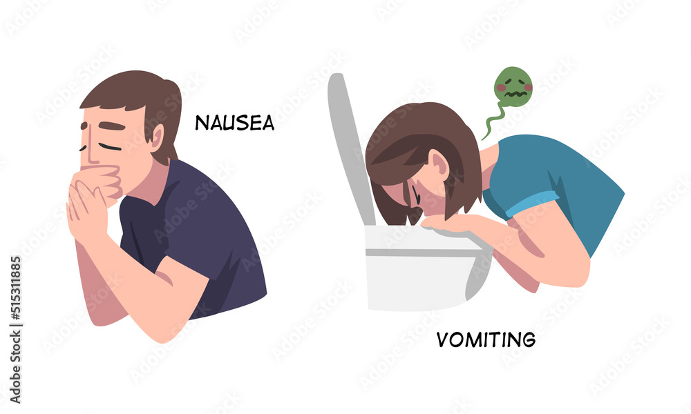 Sick Man and Woman Feeling Nausea and Vomiting as Symptom of Heart ...