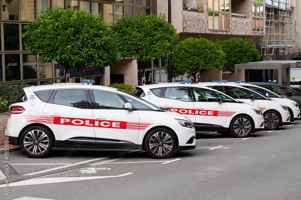 police monaco renault car parked front station with stickers logo sign ...