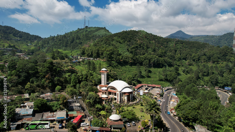 Aerial view of The Largest Mosque At Taawun Puncak, Ramadan Eid Concept ...