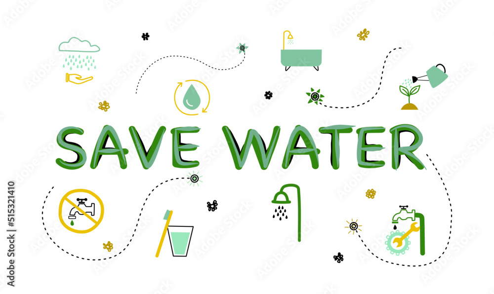 concept of water saving tips icon infographic. Save water, save earth ...