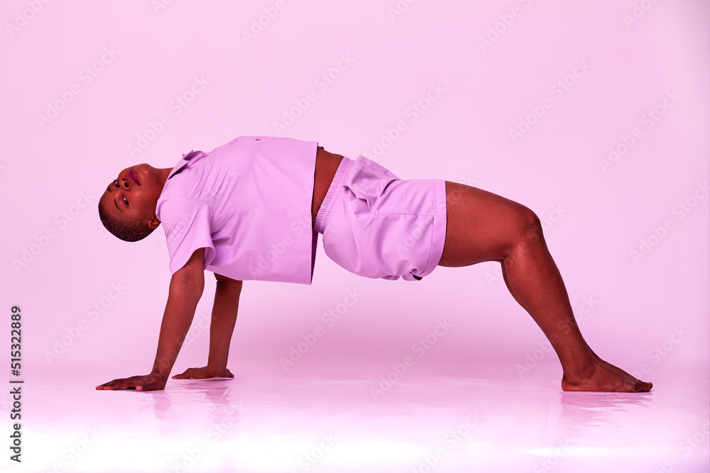 Beautiful happy plus size African black woman afro hair posing on ...