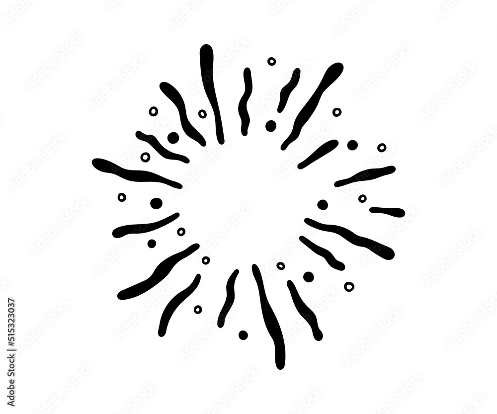 Hand drawn firework. Star burst. Sunburst doodle icon. Hand drawn ...