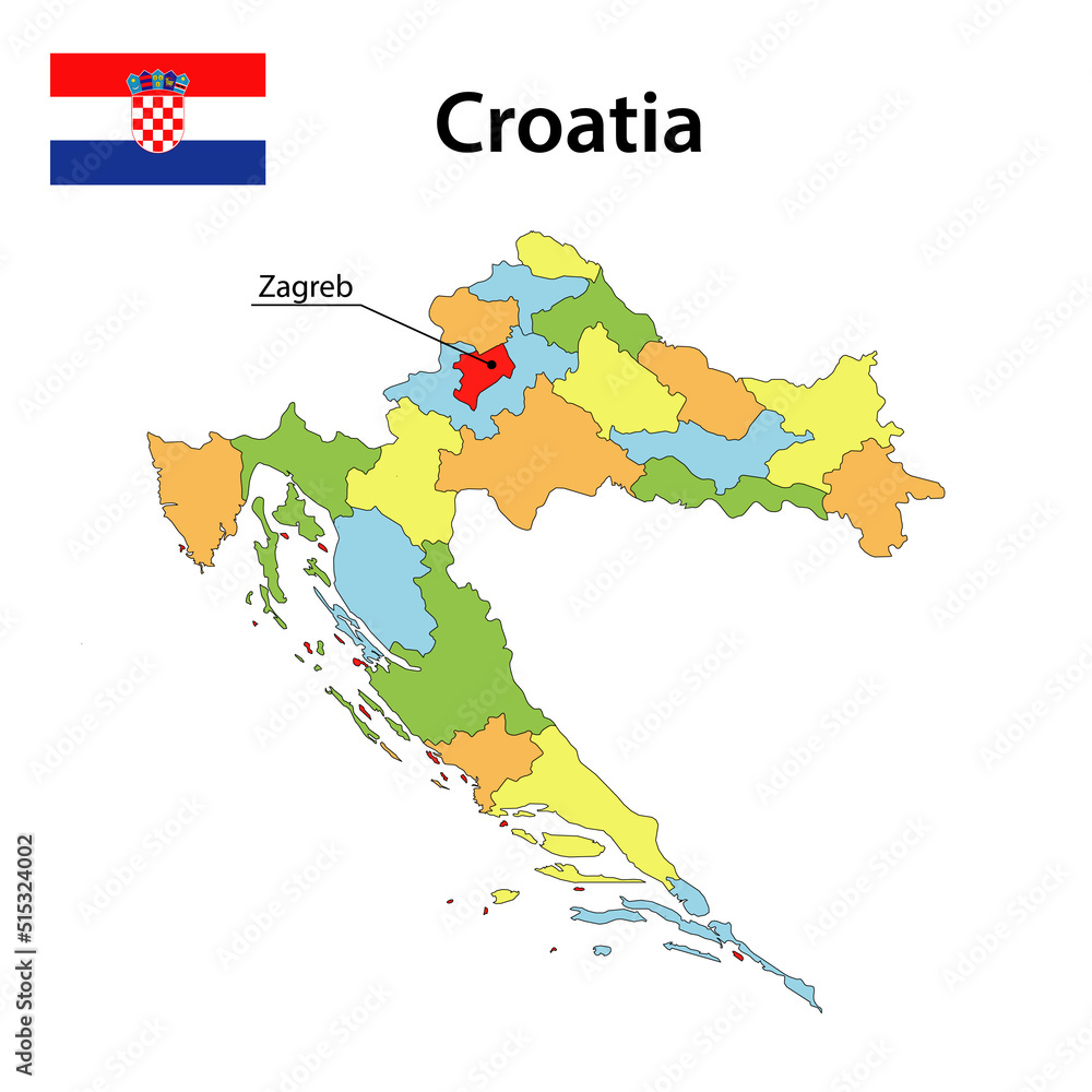Map with borders and flag of Croatia. Stock Illustration | Adobe Stock