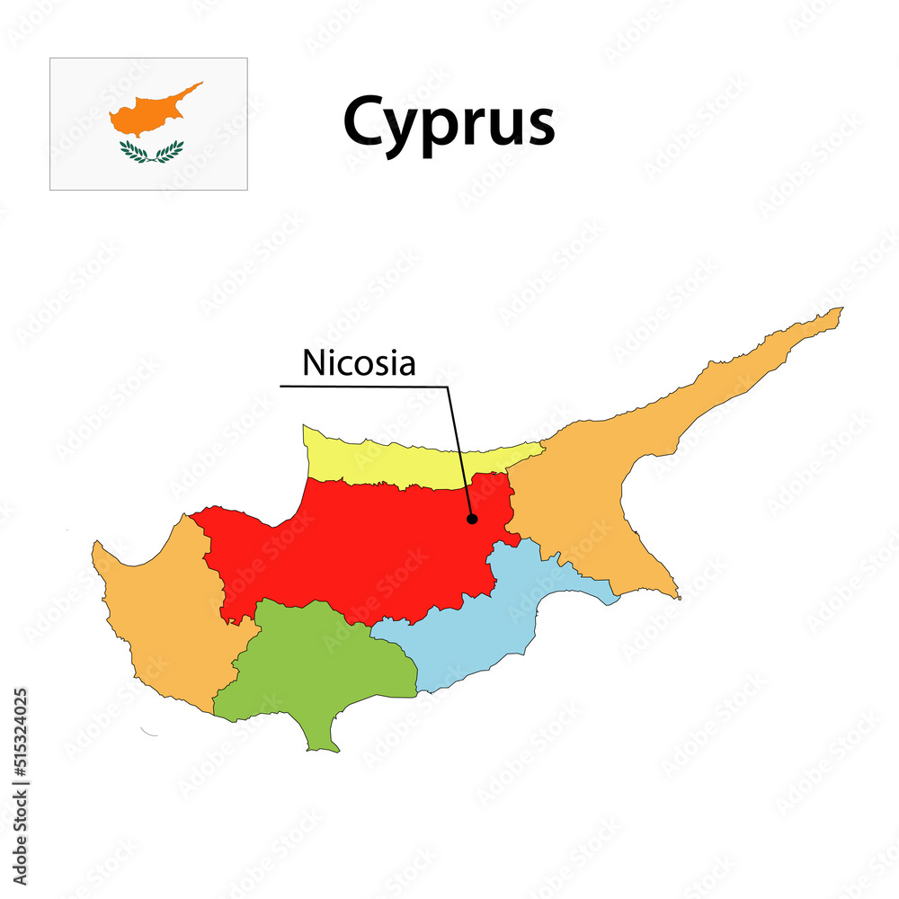 Map with borders and flag of Cyprus. Stock Illustration | Adobe Stock