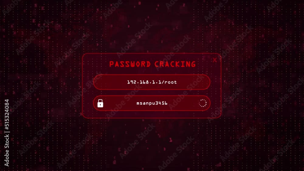 Computer Password Cracking attack over red binary background with digital world map. system ...