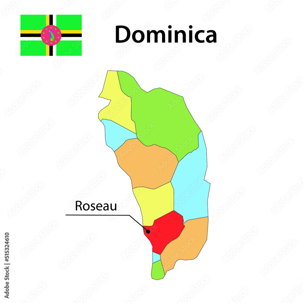 Map with borders and flag of Dominica. Stock Vector | Adobe Stock