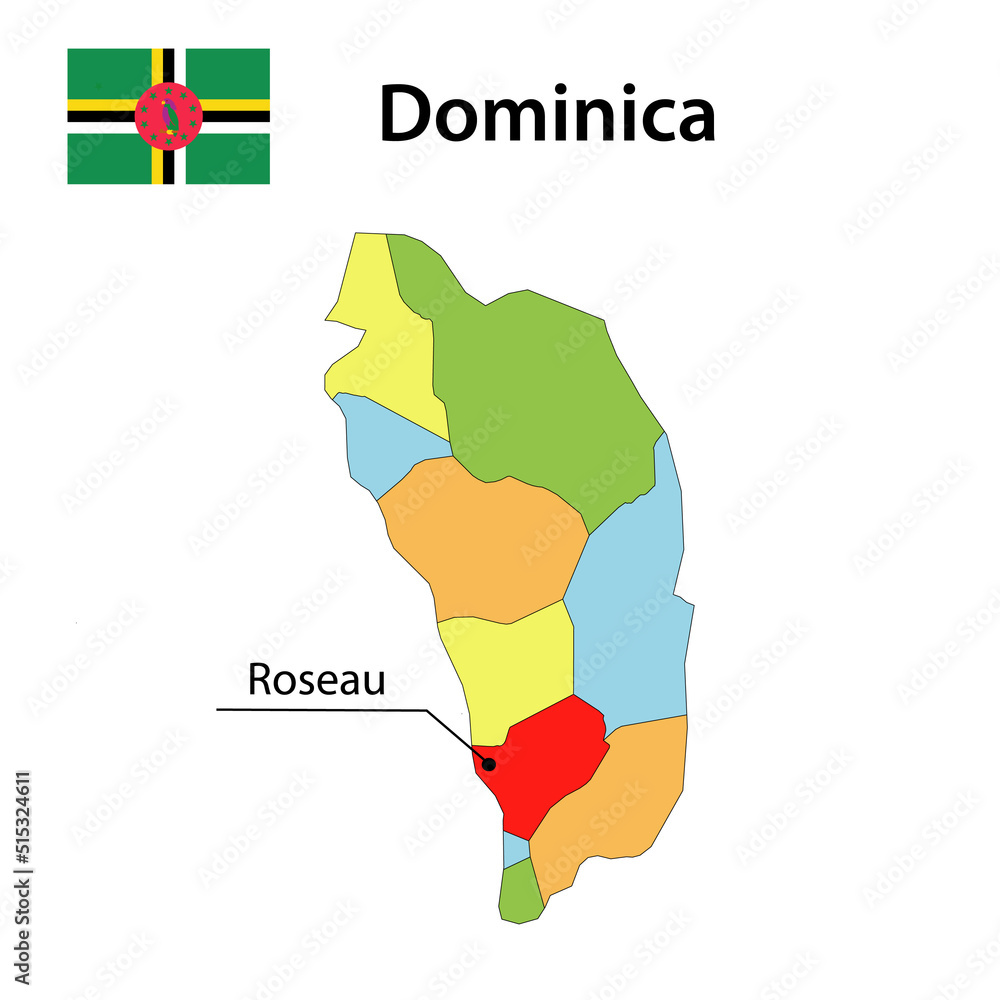 Map with borders and flag of Dominica. Stock Illustration | Adobe Stock