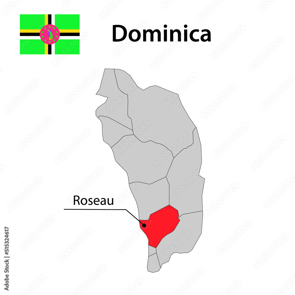 Photo & Art Print Map with borders and flag of Dominica., rb_octo