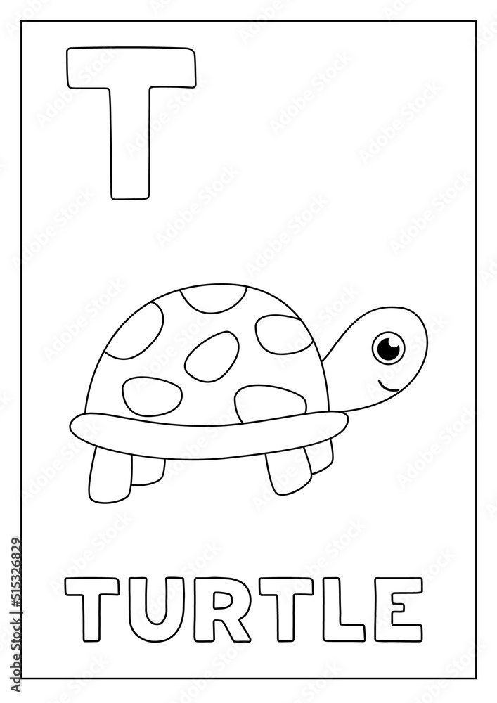 Learning English alphabet for kids. Letter T. Cute turtle. Stock Vector ...
