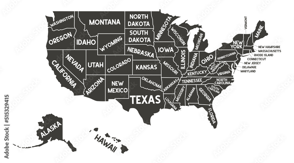 USA map. Vector silhouette state of America. United States of America ...