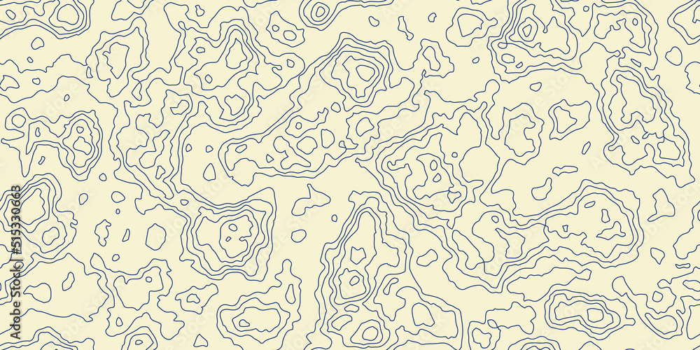 Topography beige map seamless pattern with blue solid lines. Abstract ...