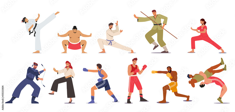 Set Martial Arts, Sport Competition, Characters Presenting Different ...