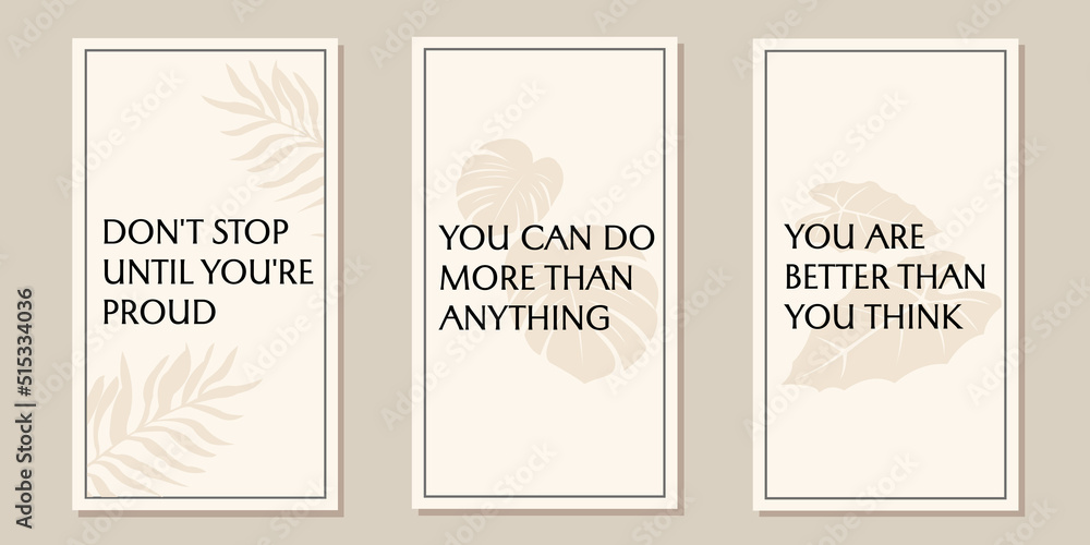 self motivational quote design set. templates for social media stories ...