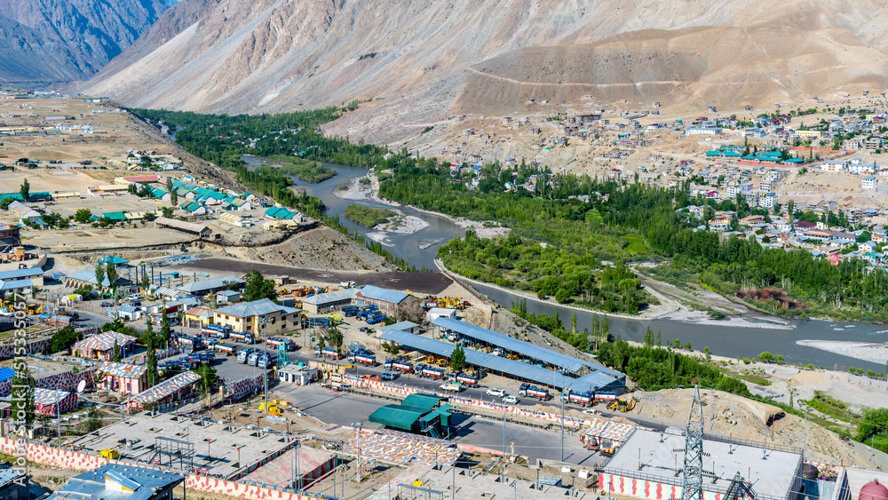 Aerial view of Kargil city and is the second largest town of Ladakh ...
