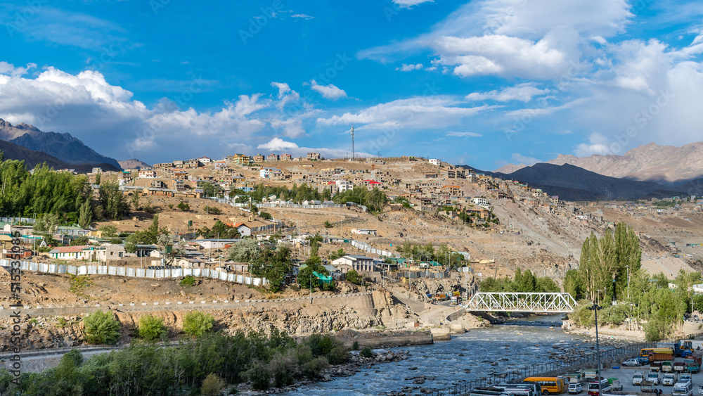 Aerial view of Kargil city and is the second largest town of Ladakh ...
