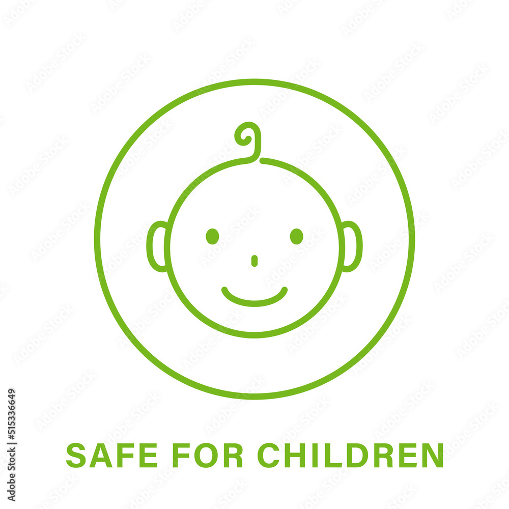 Safe for Children Line Green Icon. Safety Product for Child Outline ...