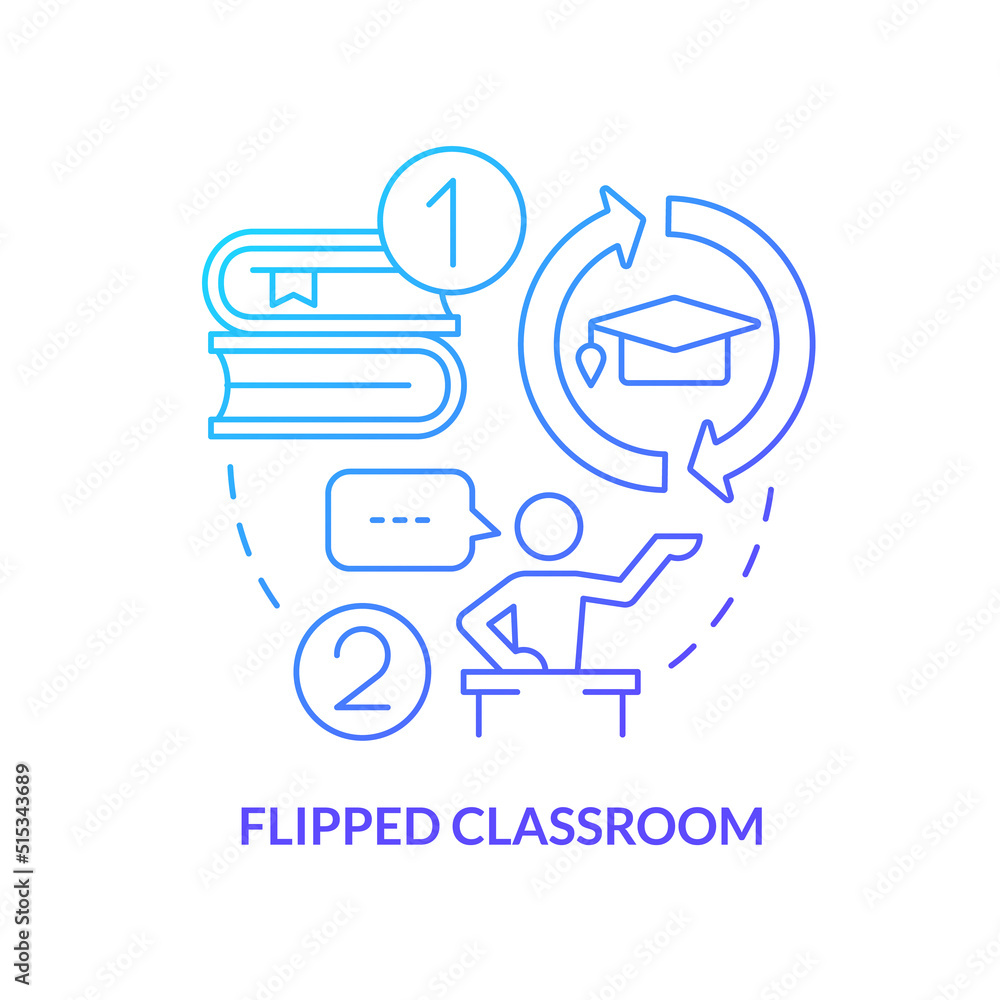Flipped classroom blue gradient concept icon. Discussion, activities at ...