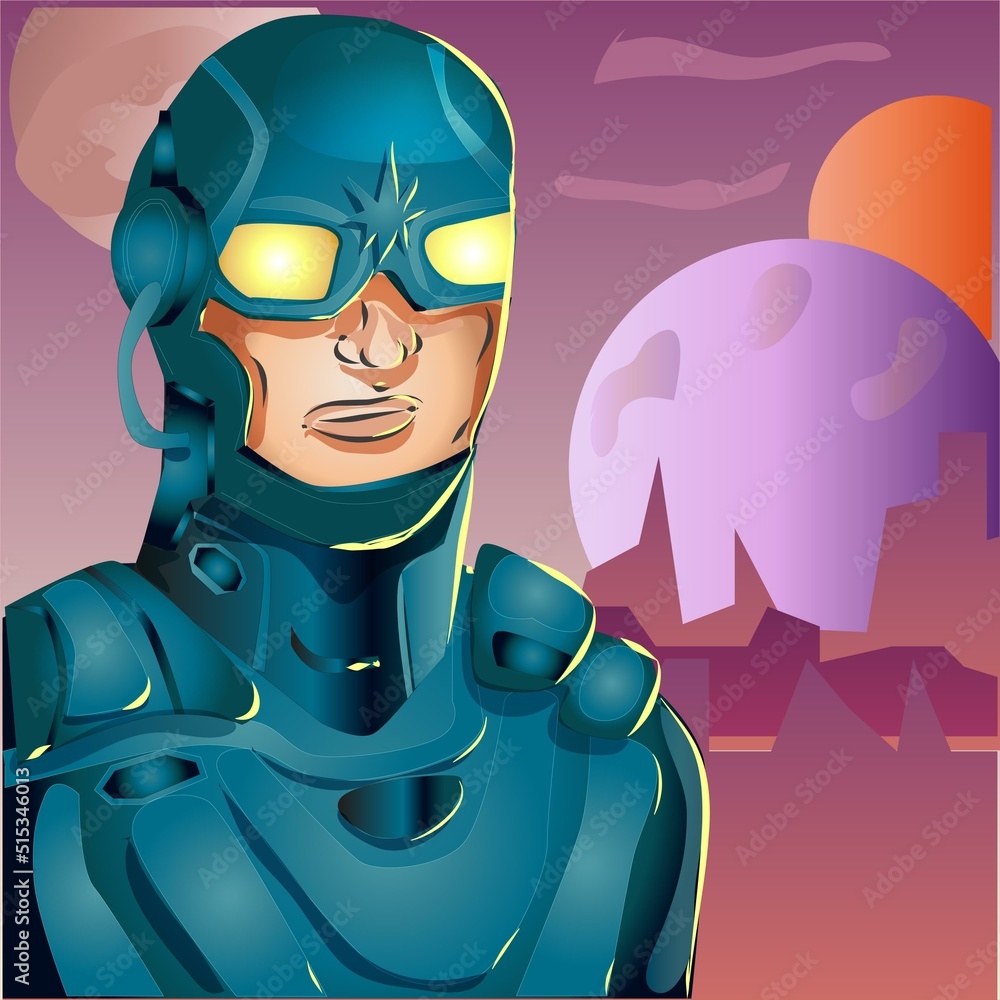 Masked Superhero Comic Character in an Alien Planet Vector Illustration ...