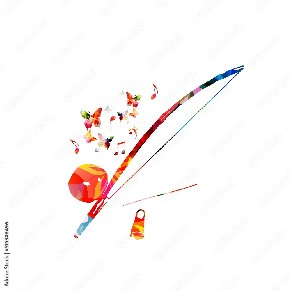 Berimbau, Brazilian capoeira musical instrument, colorful with musical ...