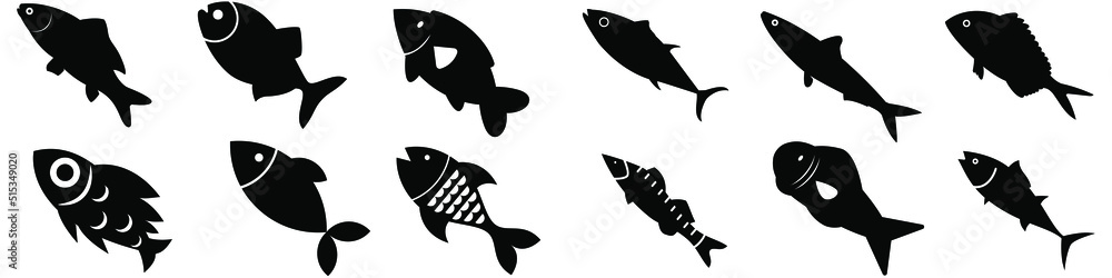 Fish icon vector set isolated on white background. food illustration ...