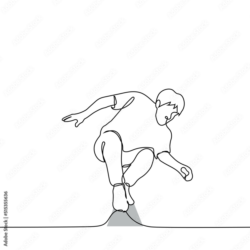 man squatted down balancing on toes - one line drawing vector. concept ...