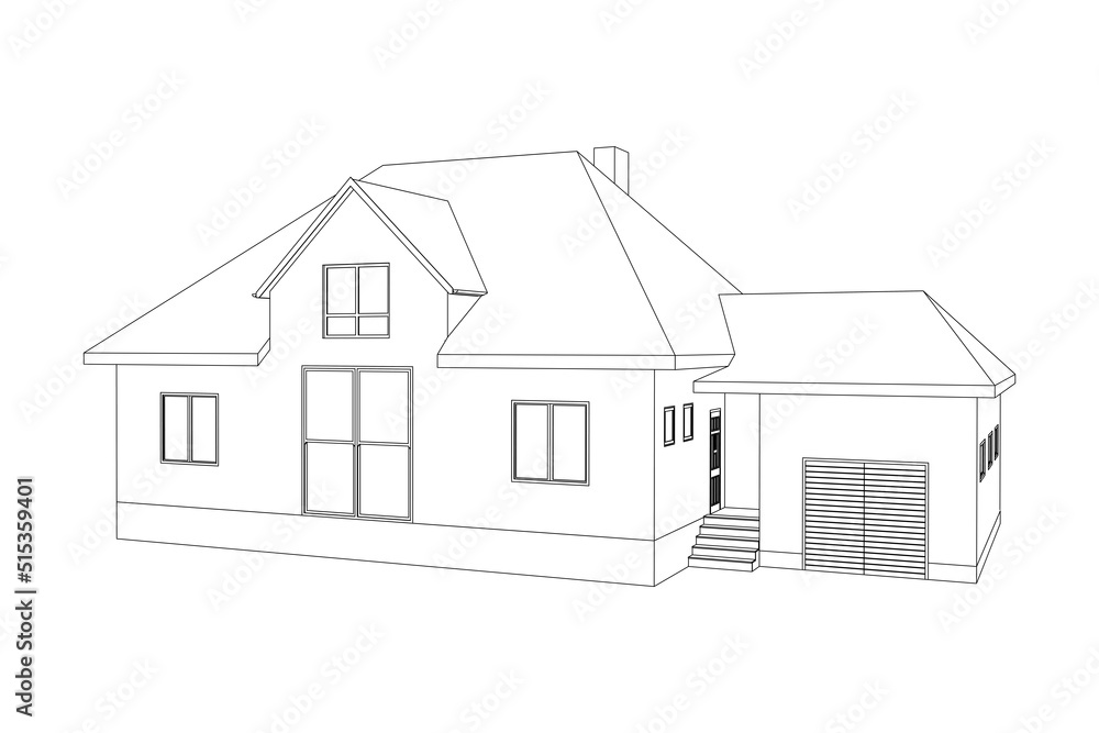 Vector wireframe perspective of luxury modern house exterior. 3D vector ...