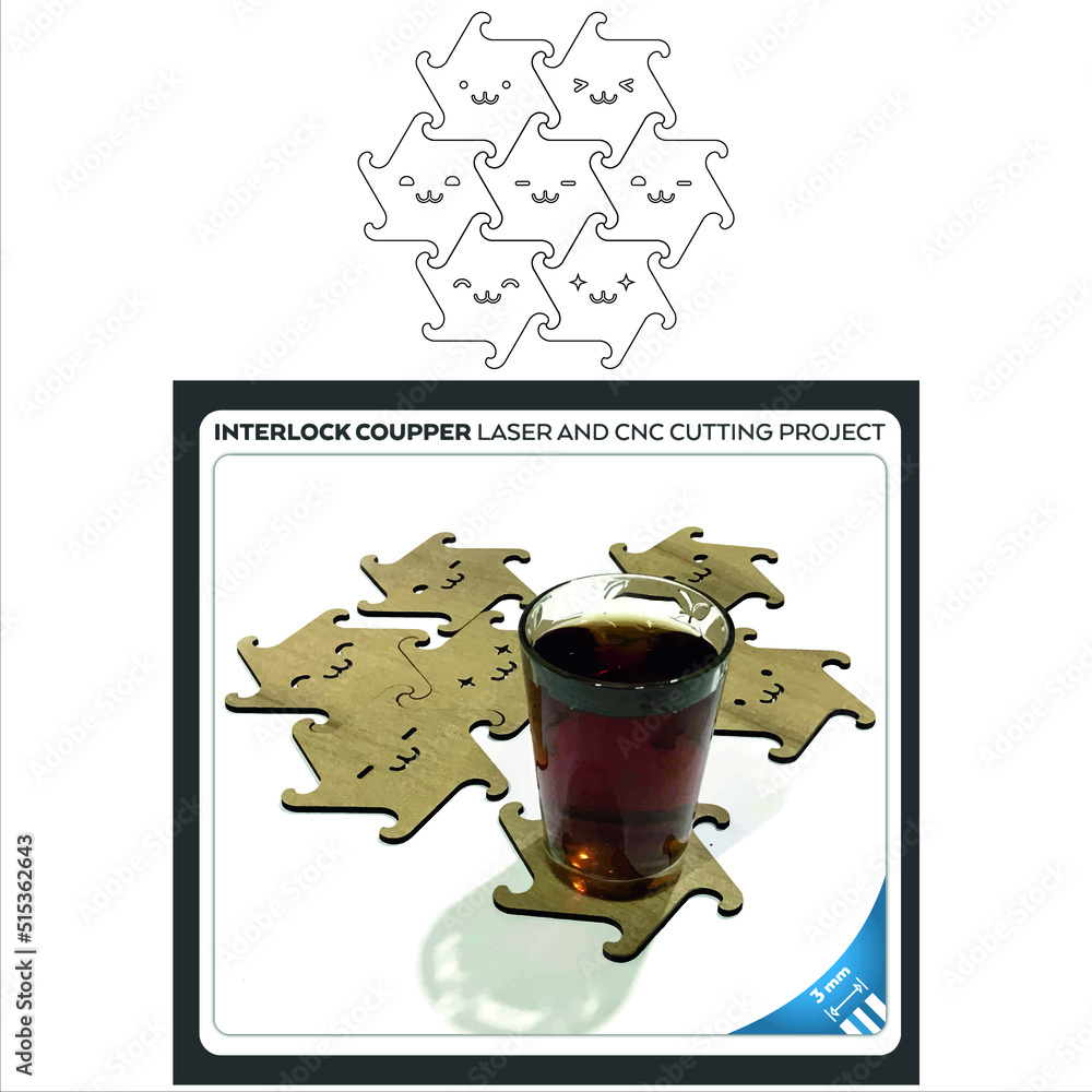 7 Pieces Puzzle Wooden Coasters 3mm Digital File For Laser and CNC ...