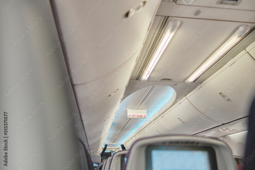 Crop image of airplane screen device for entertainment to serve ...