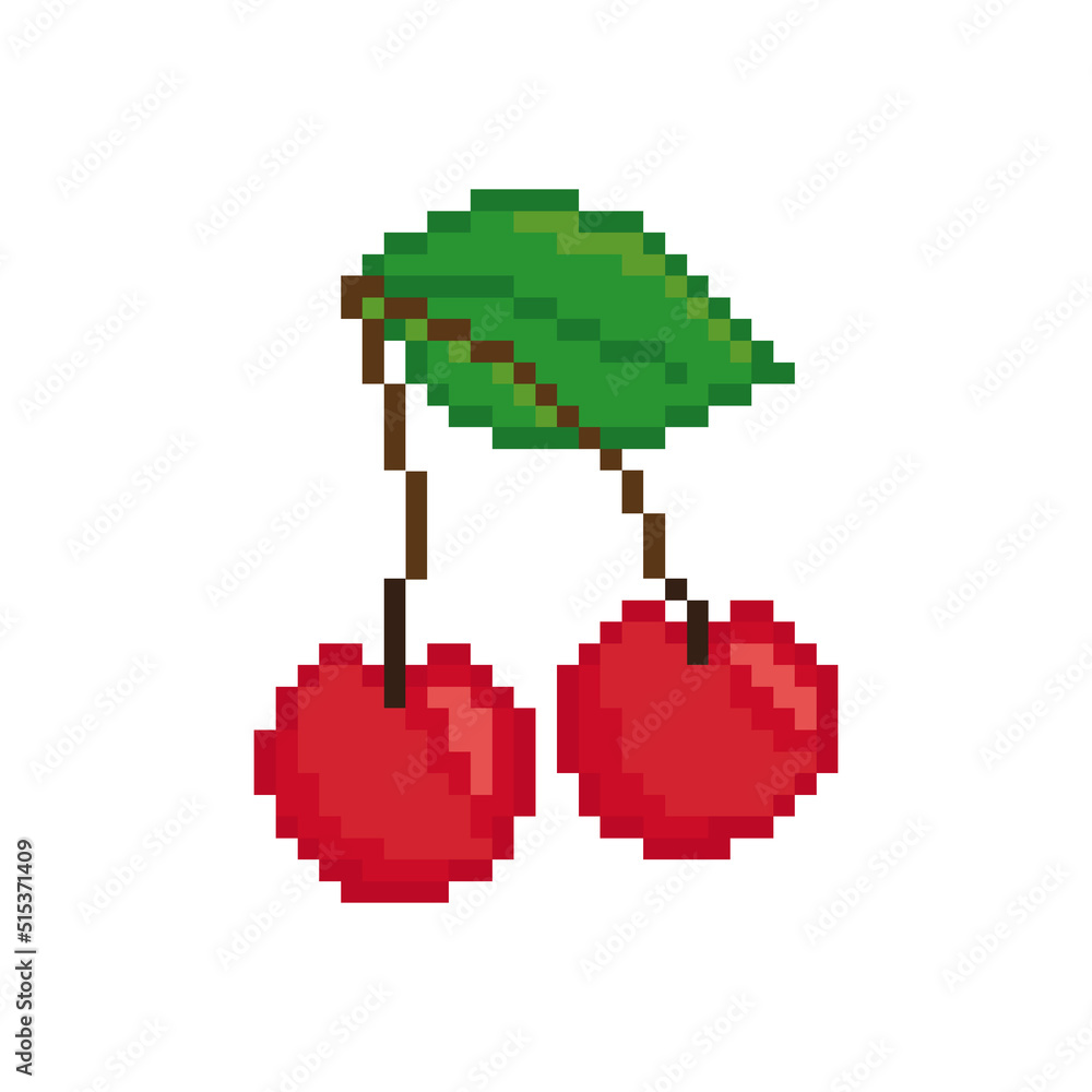 Cherry vector icon. Pixel art. 8 bit logo for game. eps10 Stock Vector ...