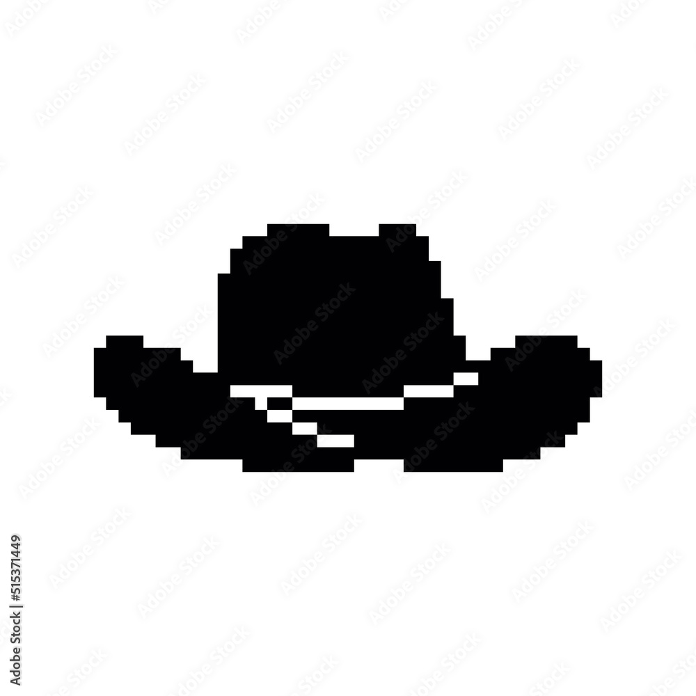 Cowboy hat - black vector icon. Pixel art. 8 bit logo for game. eps10 ...