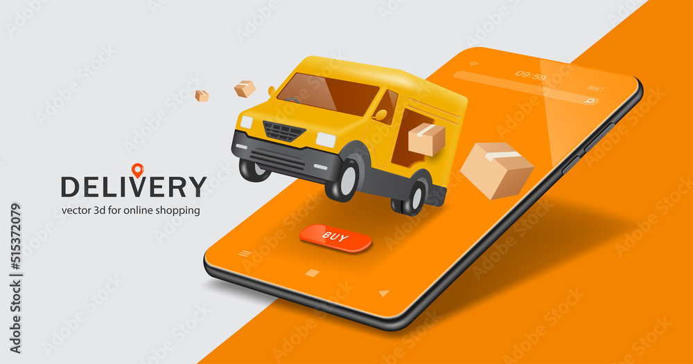 Many brown parcel boxes drifted from the yellow delivery van and all ...