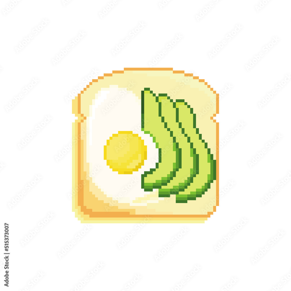 Avocado toast with egg vector icon. Pixel art. 8 bit logo for game ...