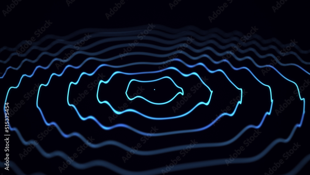 Digital vibration and sound wave. Circle blue pulse wave with points ...