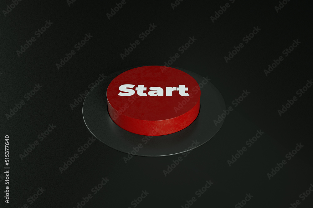 Start red button over black background, 3d render Stock Illustration ...