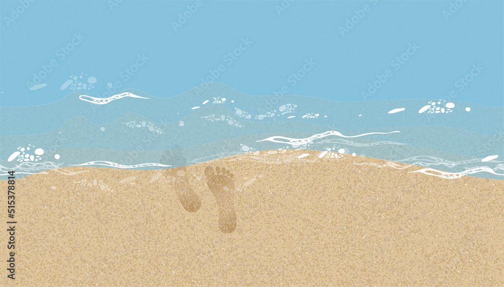Beach sand Seamless pattern with sea blue water background, Footprints ...