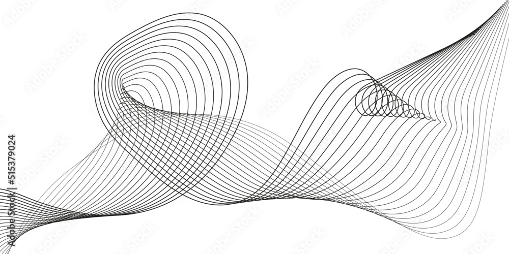Undulate grey wave swirl, frequency sound wave, twisted curve lines ...