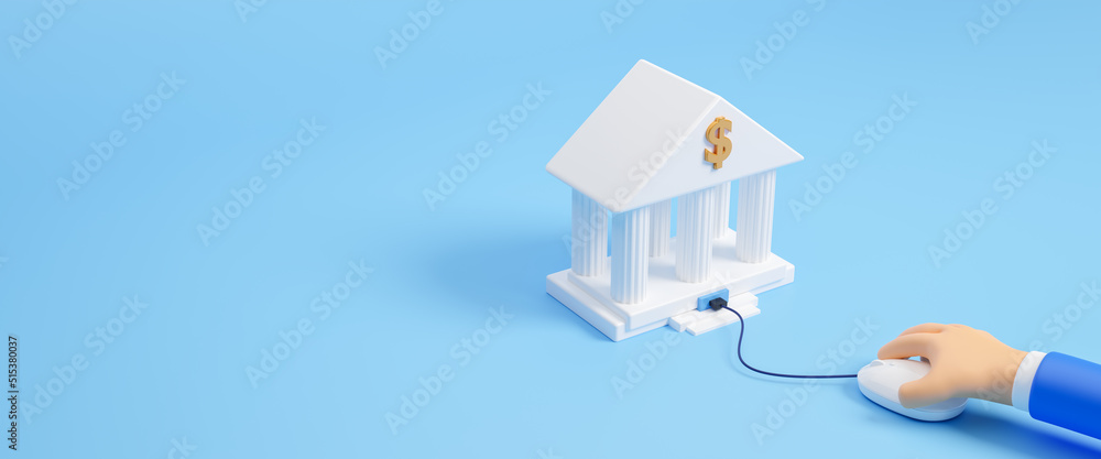 Online banking concept, bank connected to computer mouse, online ...