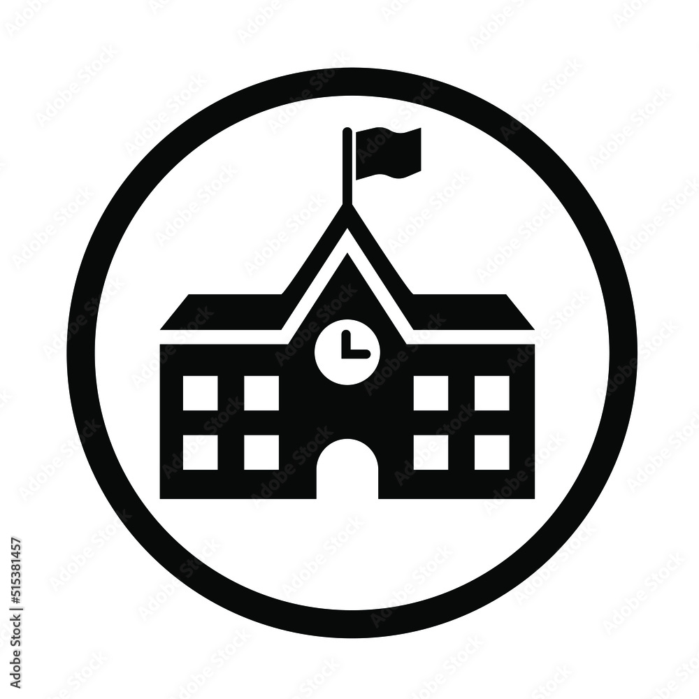 School with a green lawn. Icon Flat vector illustration isolated on ...