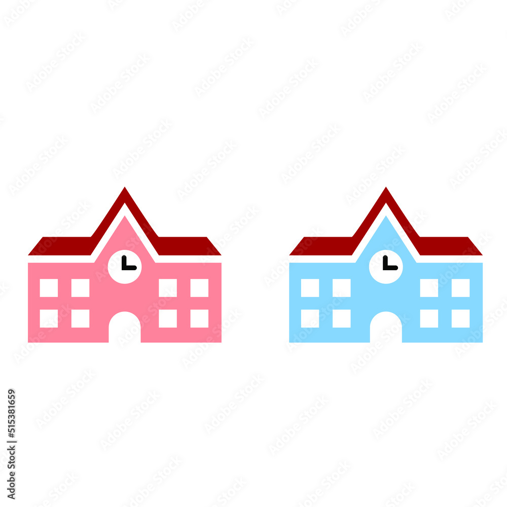 School with a green lawn. Icon. Flat vector illustration isolated on ...