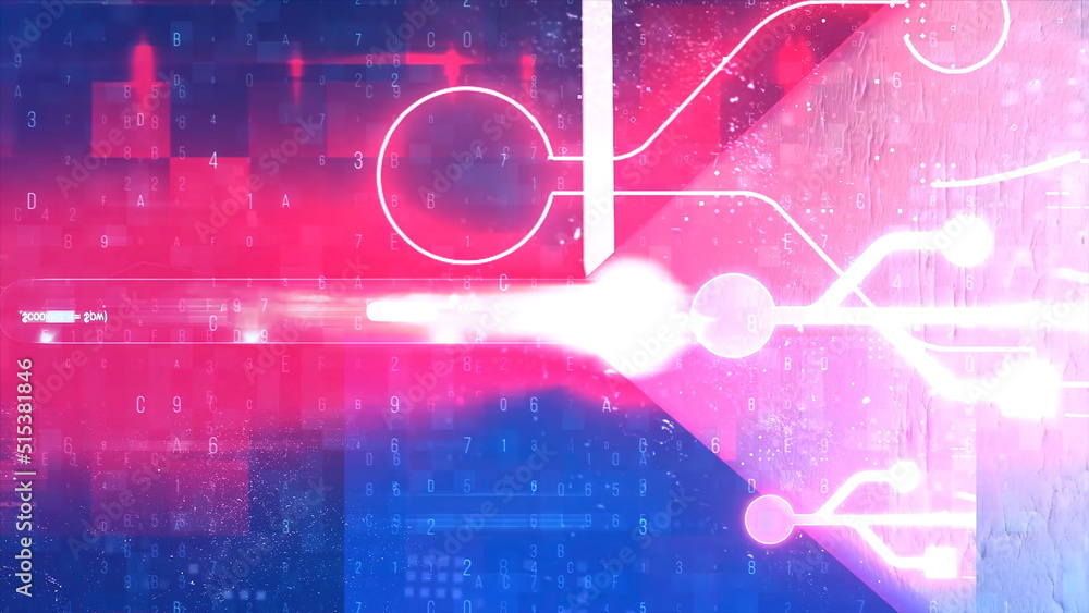 USB flash card with red glow inserted in the laptop on cyber icons ...