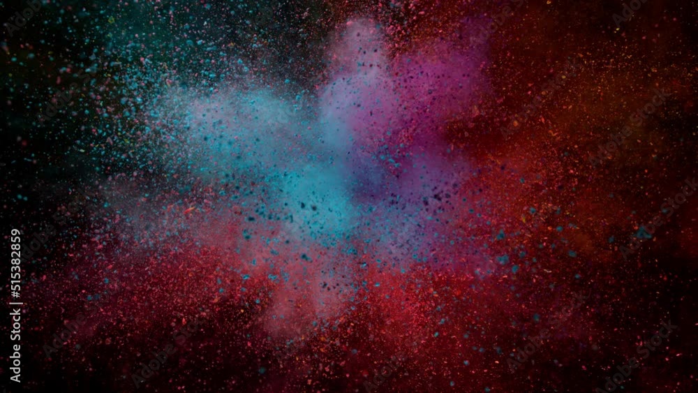 Super Slow Motion of Colored Powder Explosion Isolated on Black ...