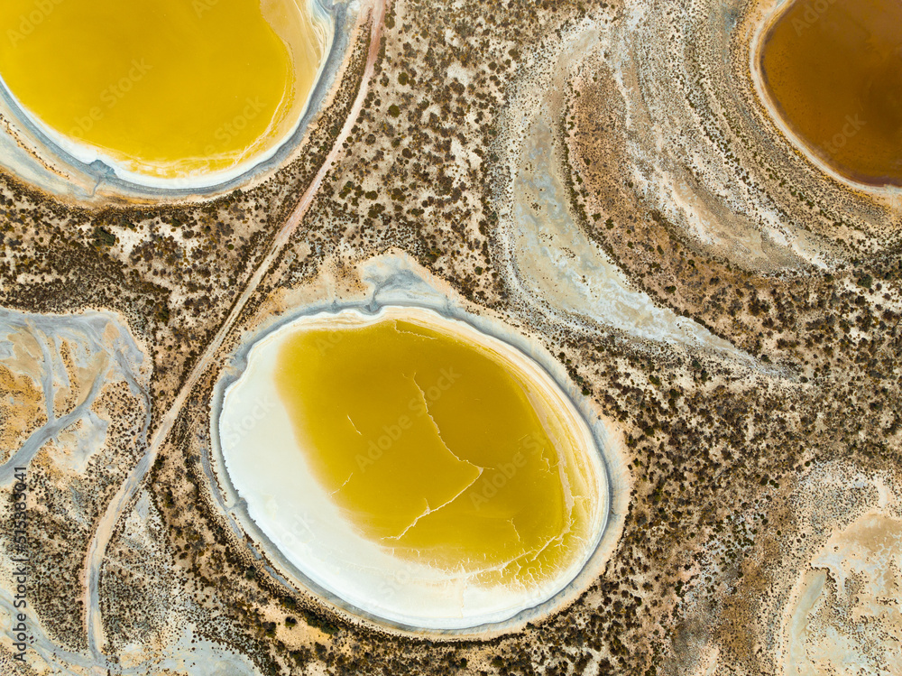 Aerial view of amazing salt lakes in the Pithara area of the Wheatbelt ...