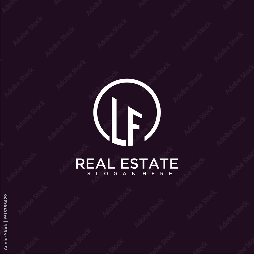 LF initial monogram building logo for real estate with creative circle ...
