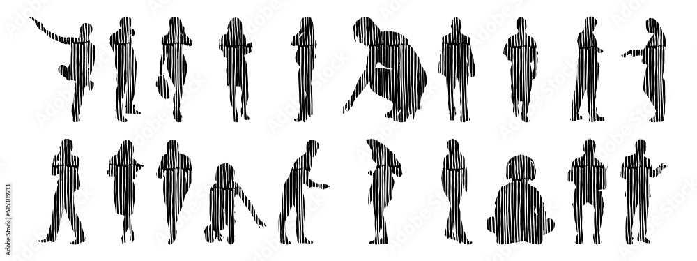 Vector silhouettes, Outline silhouettes of people, Contour drawing ...