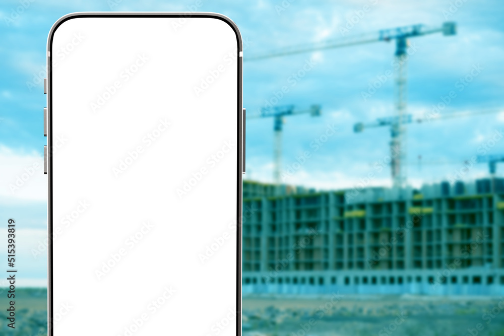 Construction offer. Mobile phone mock up. Smartphone with blank screen ...
