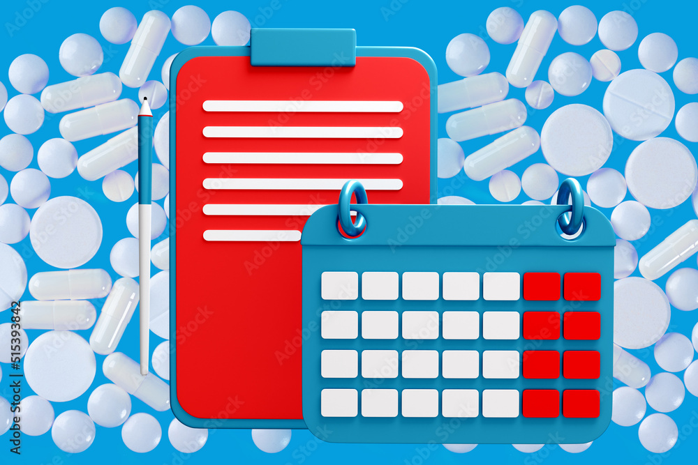 Medical calendar. Schedule of taking pills concept. Calendar and ...