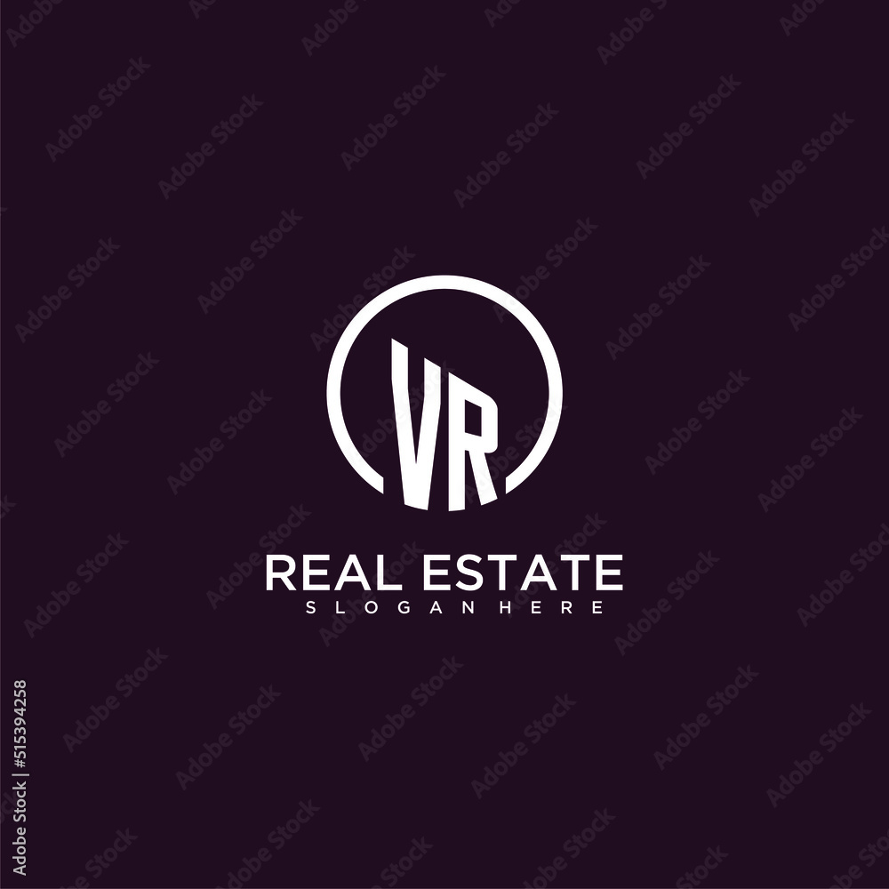 VR initial monogram building logo for real estate with creative circle ...