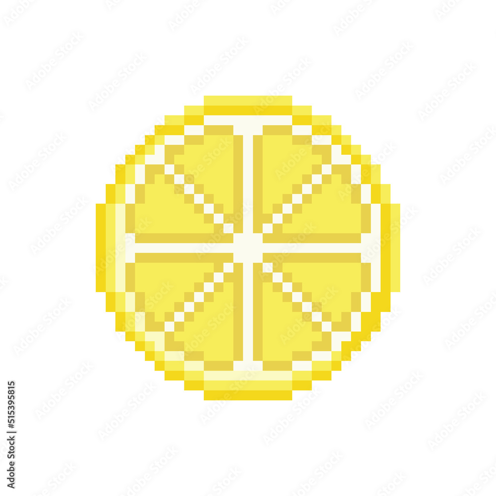 Round lemon slice vector icon. Pixel art. 8 bit logo for game. eps10 ...